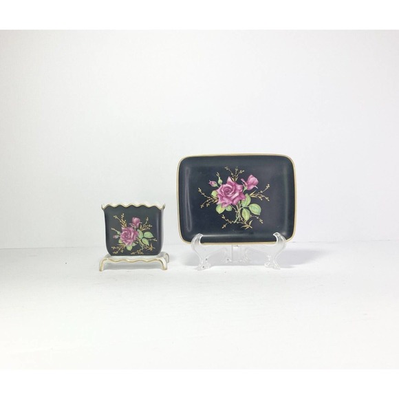 Rosenthal | Accents | Rosenthal 2piece Black Rose Porcelain Vanity ...